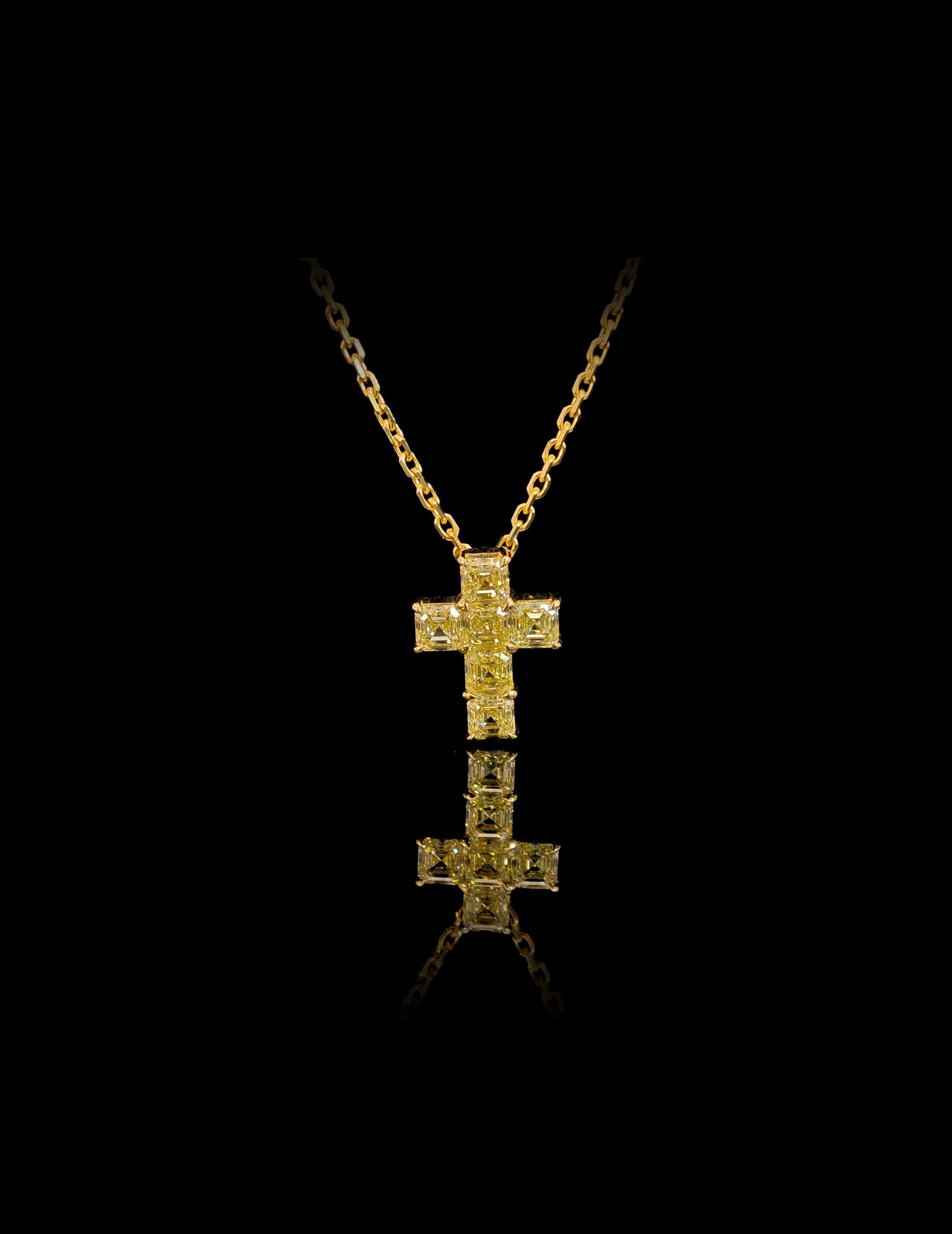 Yellow Diamond Cross Necklace